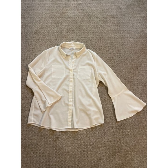 Calvin Klein | Tops | Calvin Klein White Long Sleeve Button Down Bell ...
